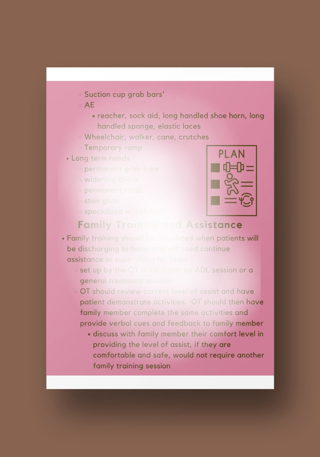 Occupational Therapy Discharge Planning Note Card Size / Level II ...