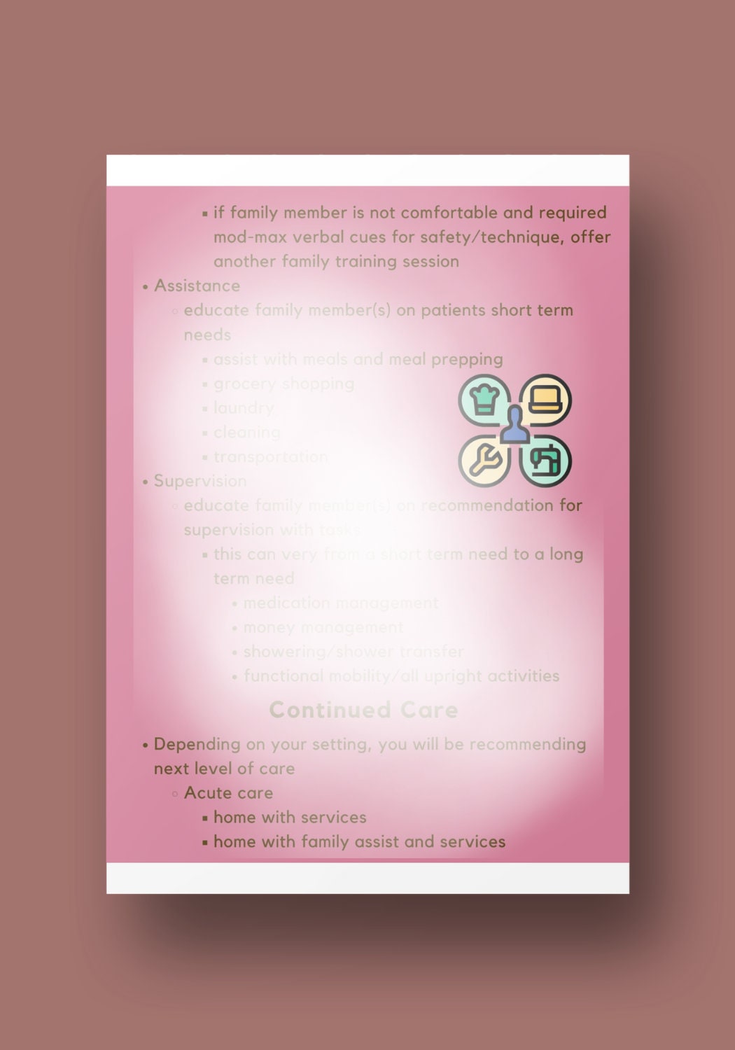Occupational Therapy Discharge Planning Note Card Size / Level II ...