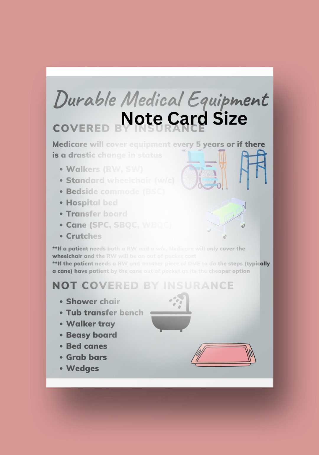 Durable Medical Equipment Reference Guide Note Card Size / Occupational ...
