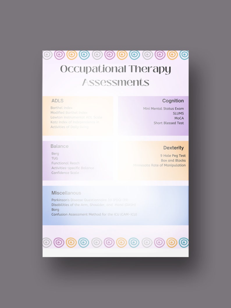 Occupational Therapy Assessments / OT / Adls / Cognition / Balance ...