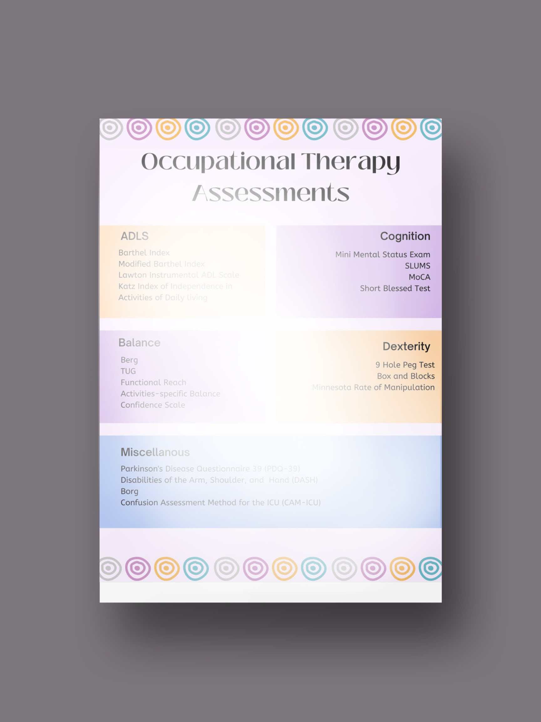 Occupational Therapy Assessments / OT / Adls / Cognition / Balance ...