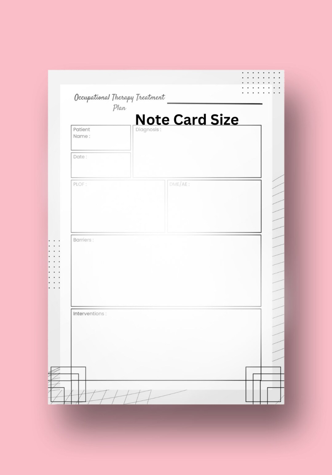 Occupational Therapy Treatment Plan Note Card Size / OT / Level II ...