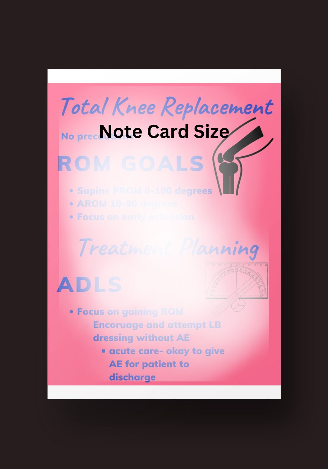 Total Knee Replacement Reference Note Card Size / Occupational Therapy ...