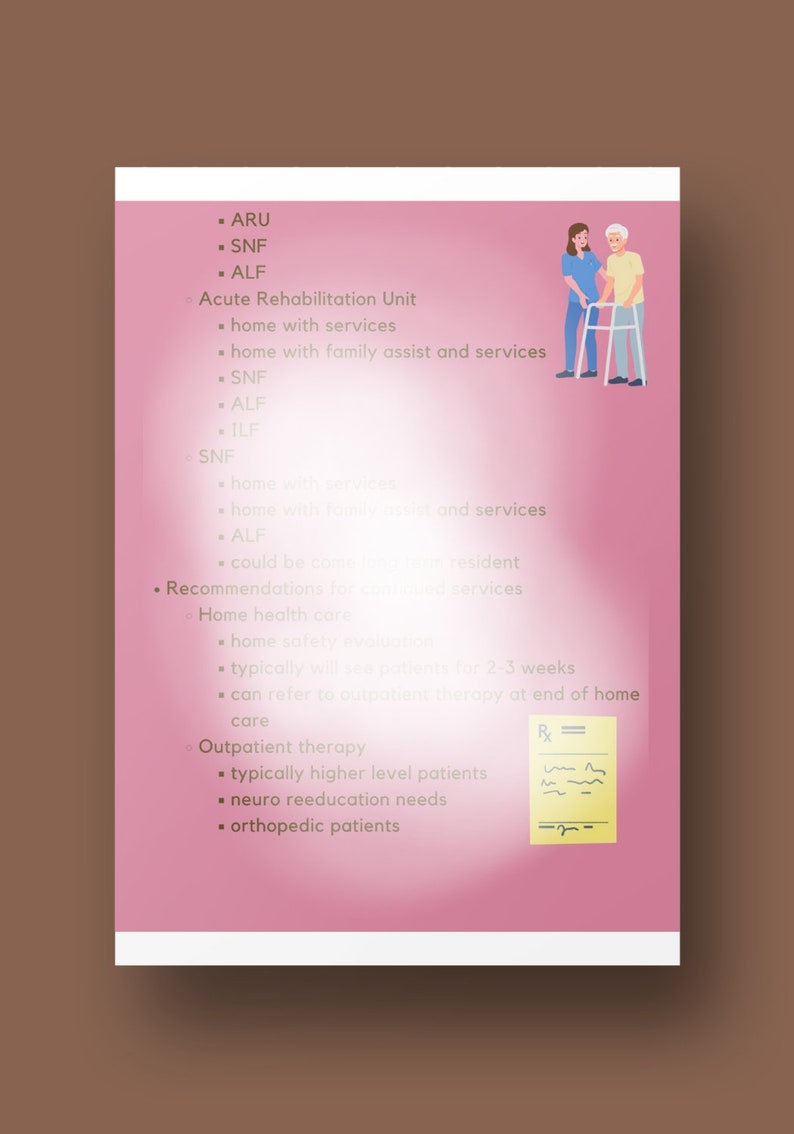 Occupational Therapy Discharge Planning Note Card Size / Level II ...
