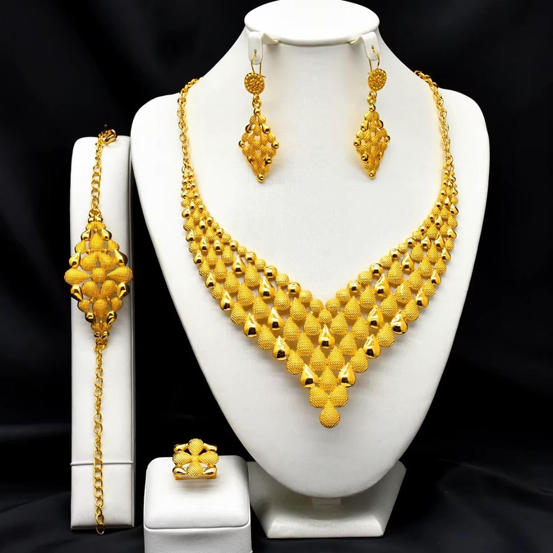 Luxury 24k Gold Color Jewelry Set for Women Dubai Bridal Wedding ...