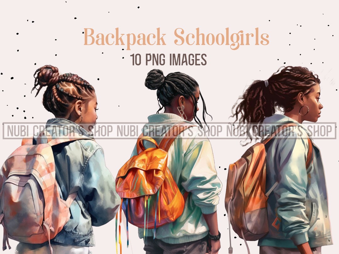 Backpack Schoolgirls Clipart, Black Clipart, Schoolgirl Clipart ...