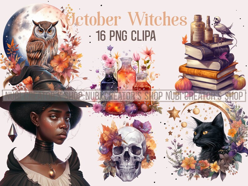 October Witches Clipart, Halloween Clipart, Fall Clipart, Fairytale ...