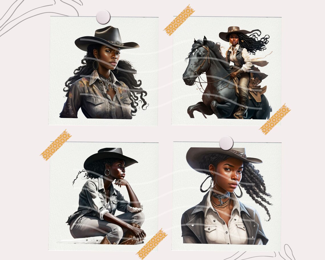 Cowgirl Clipart, Western Clipart, Black Cowgirl, Horse Clipart, Black ...