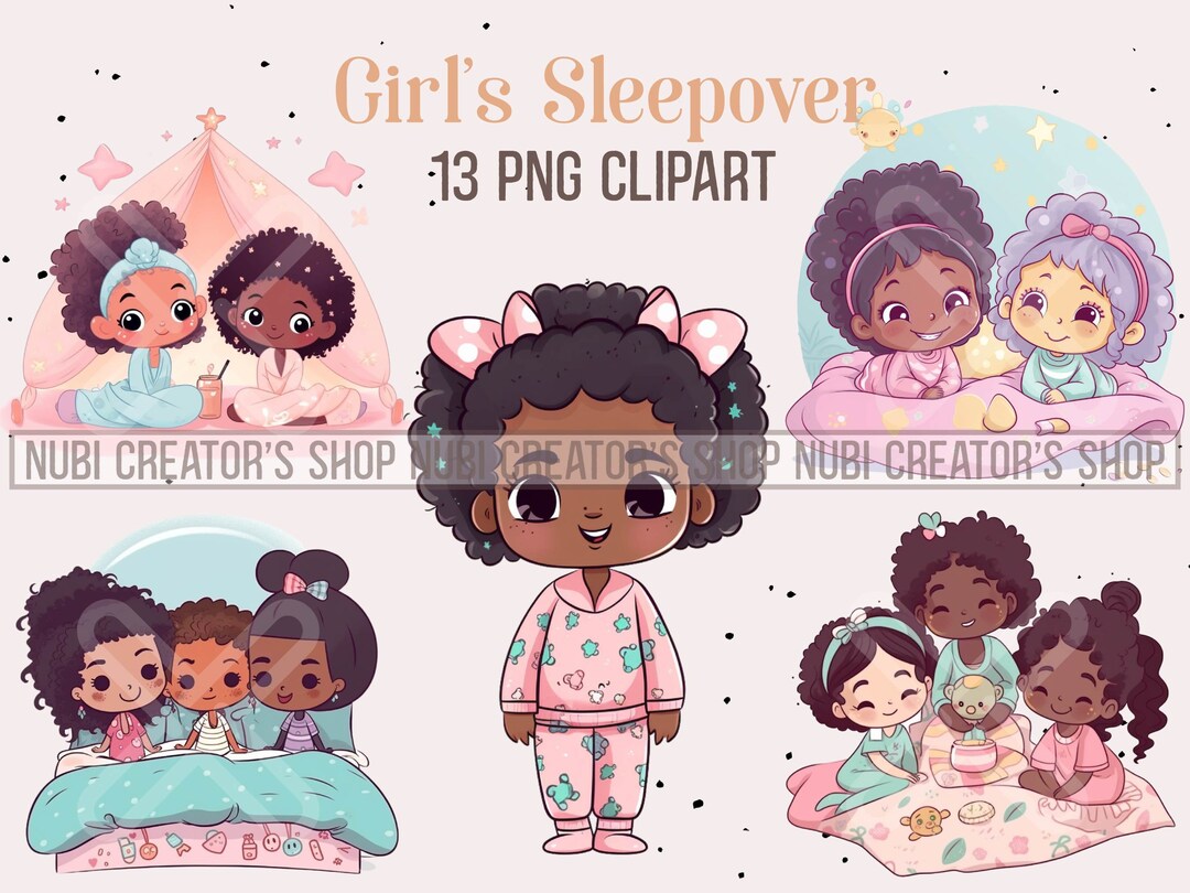 Slumber Party Clipart, Sleepover Clipart, Pajama Party Clipart, Black ...