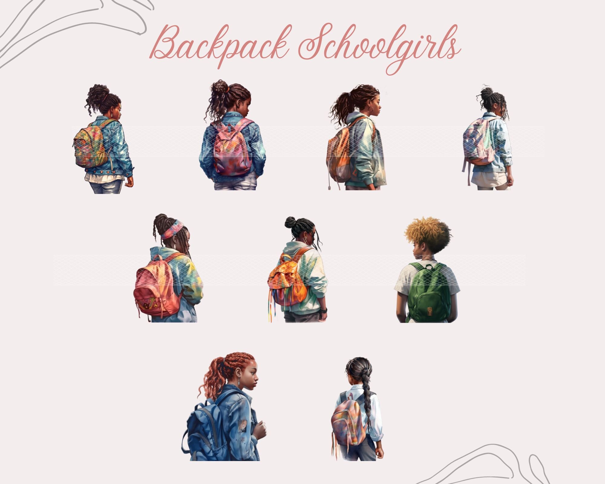 Backpack Schoolgirls Clipart, Black Clipart, Schoolgirl Clipart ...