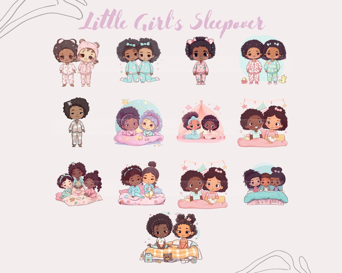Slumber Party Clipart, Sleepover Clipart, Pajama Party Clipart, Black ...