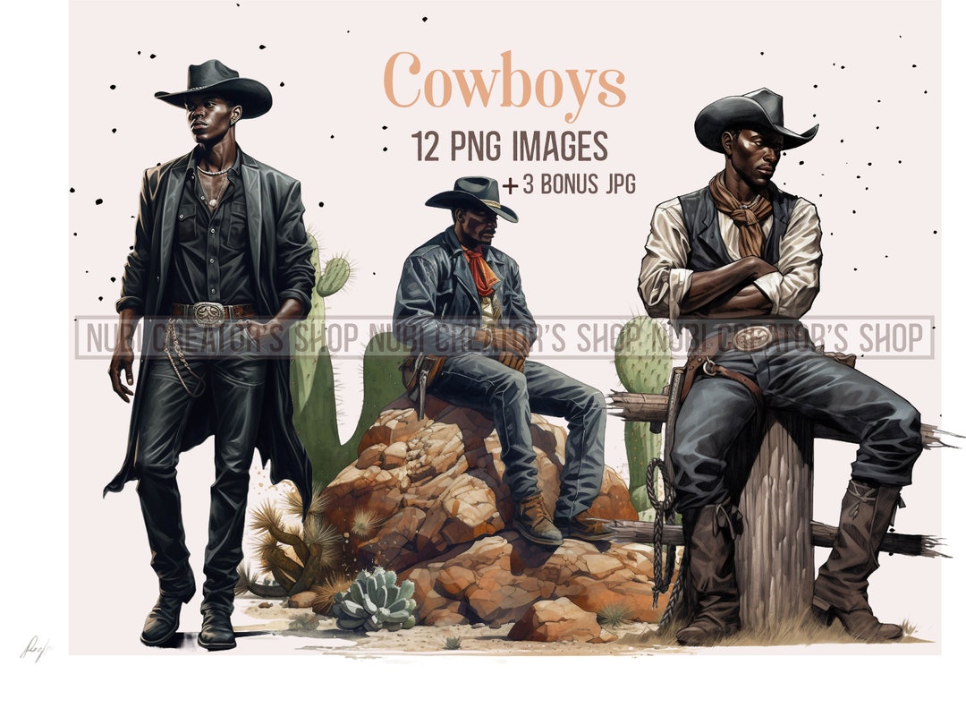 Cowboy Clipart, Western Clipart, Black Cowboy, Horse Clipart, Black ...