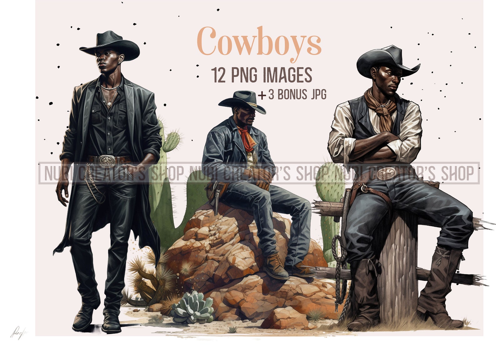 Cowboy Clipart, Western Clipart, Black Cowboy, Horse Clipart, Black ...