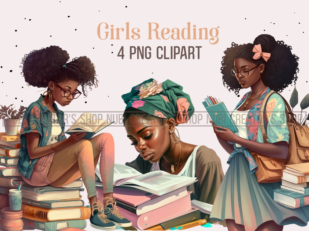 Reading Clipart, Studying Clipart, Black Girl Magic, Black Clipart ...