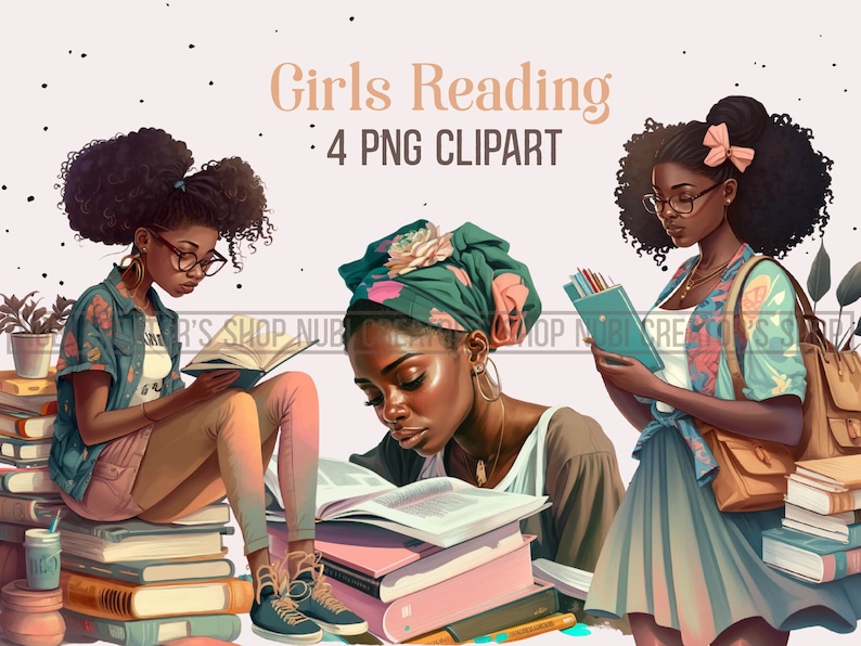 Reading Clipart Studying Clipart Black Girl Magic Black - Etsy