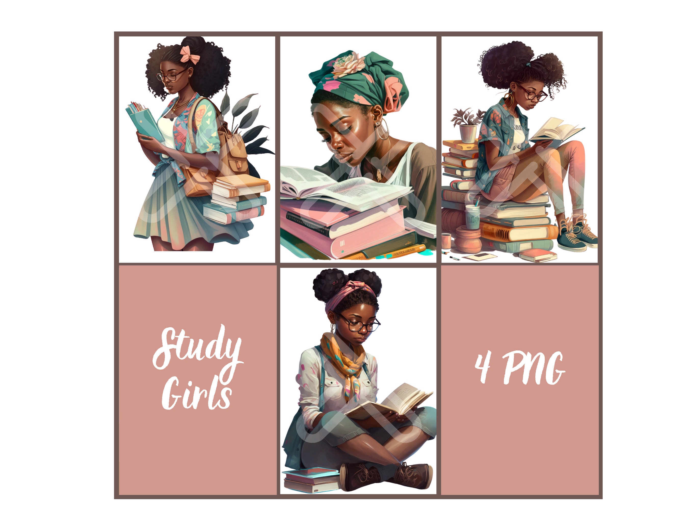 Reading Clipart, Studying Clipart, Black Girl Magic, Black Clipart ...