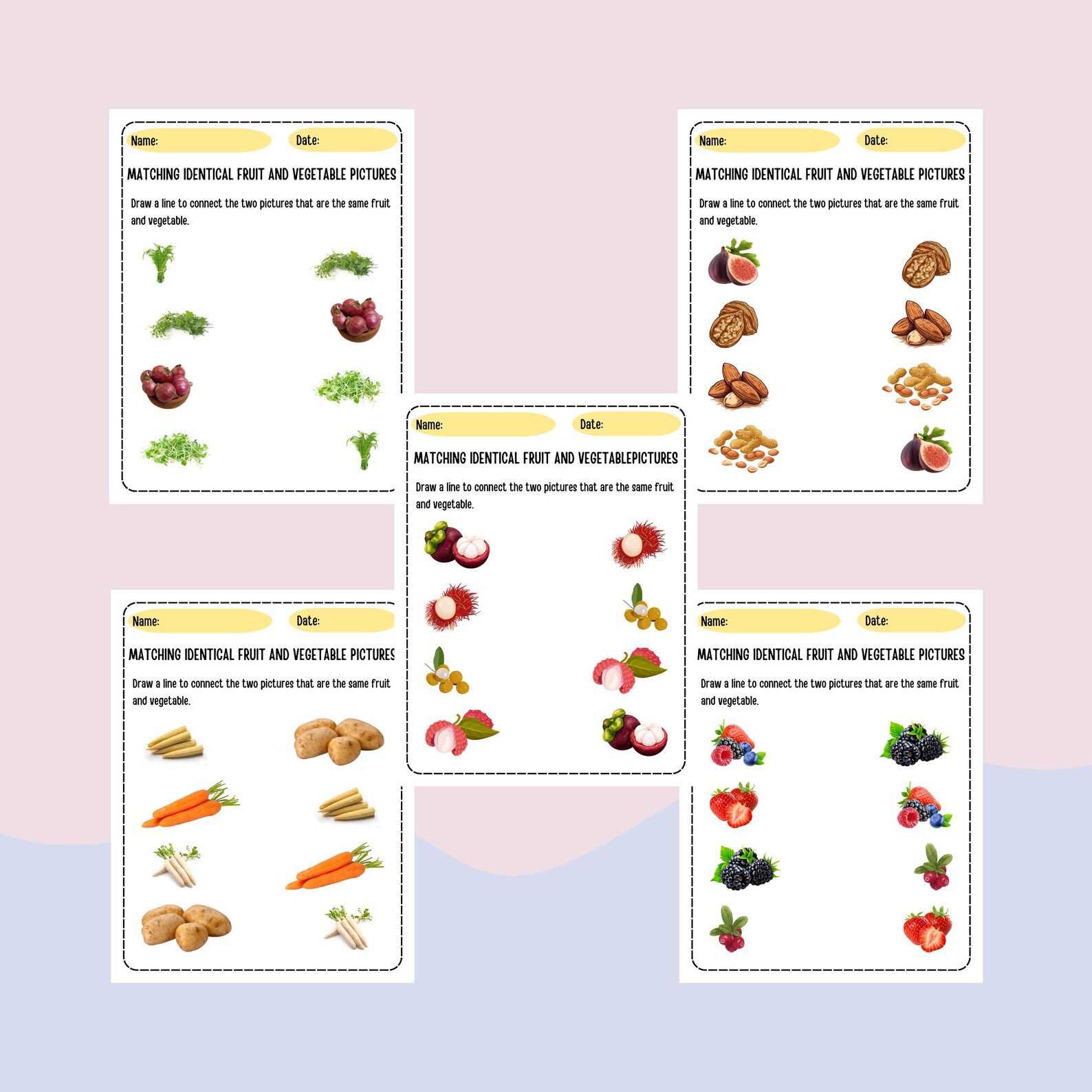 Fruit and Vegetable Matching Game for Kids - Printable Activity ...