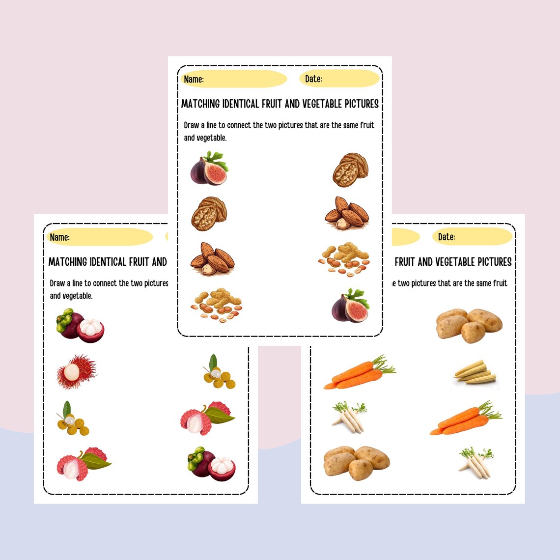 Fruit and Vegetable Matching Game for Kids - Printable Activity ...