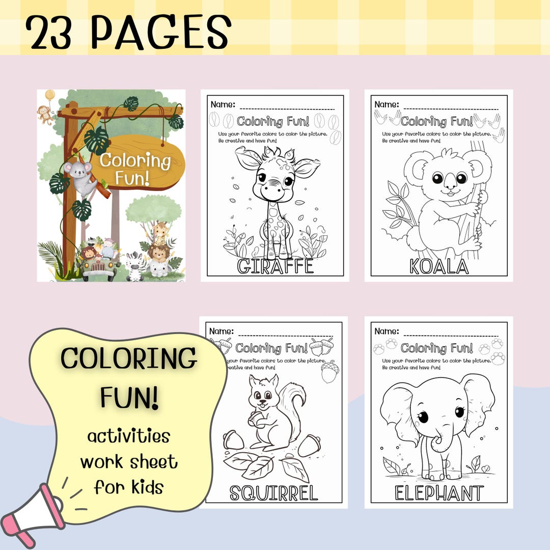 Animal Coloring Pages for Kids - Fun Printable Activity Worksheet ...