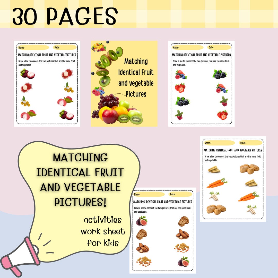 Fruit and Vegetable Matching Game for Kids - Printable Activity ...