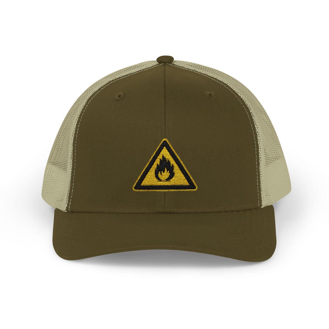 Safety First Flammable Warning Sign Snapback Trucker Cap, Hat for Men ...