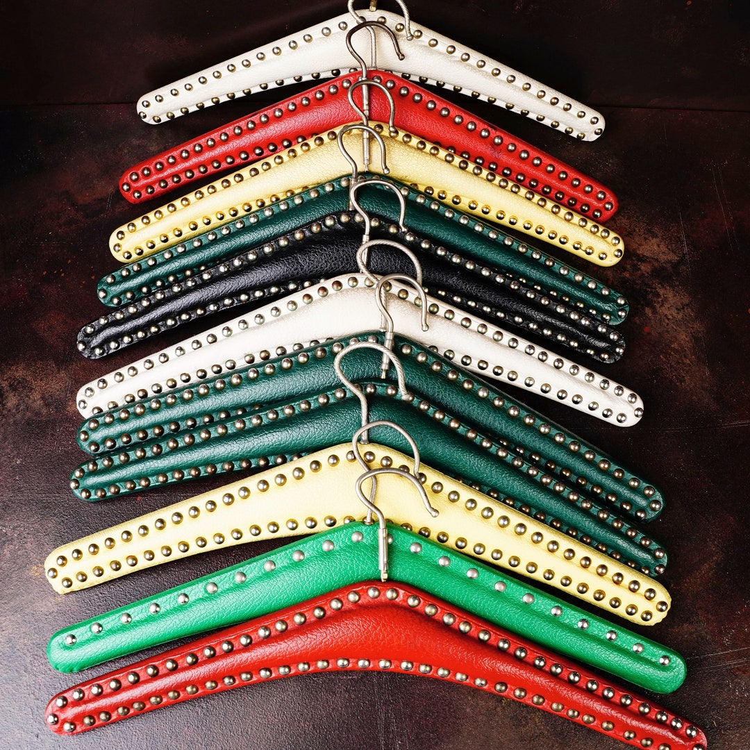 11 Vintage Leatherette Hangers Clothes Hanger Faux Leather With Rivets ...