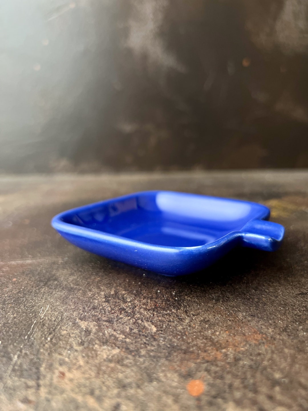 Vintage Cobalt Blue Ashtray With Cigarette Rest - Etsy