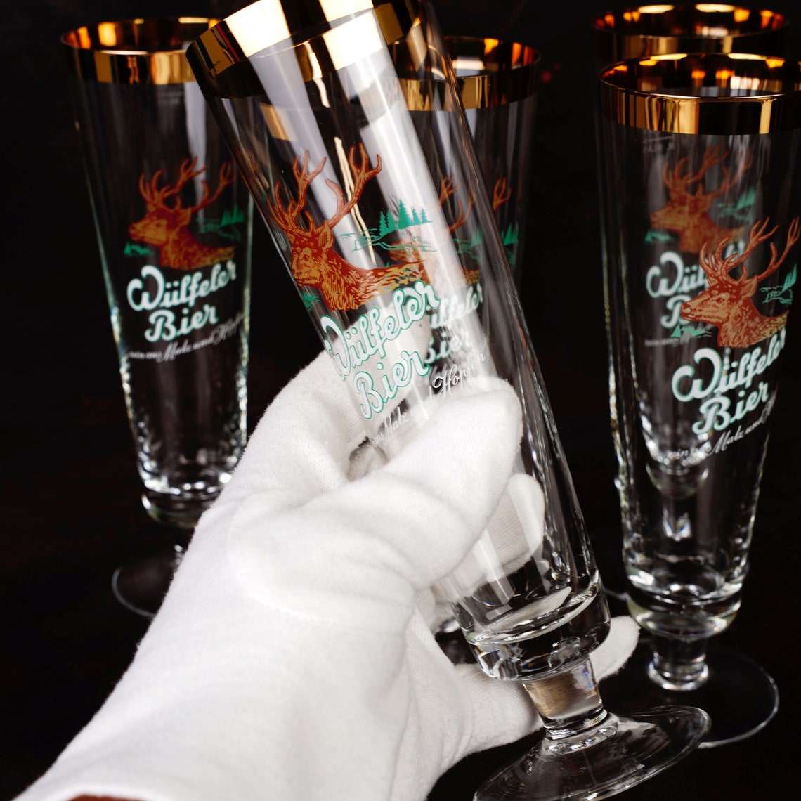 German Beer Glasses | Set of 5 | Wülferer Glasses | 1980s | Deer Motif ...