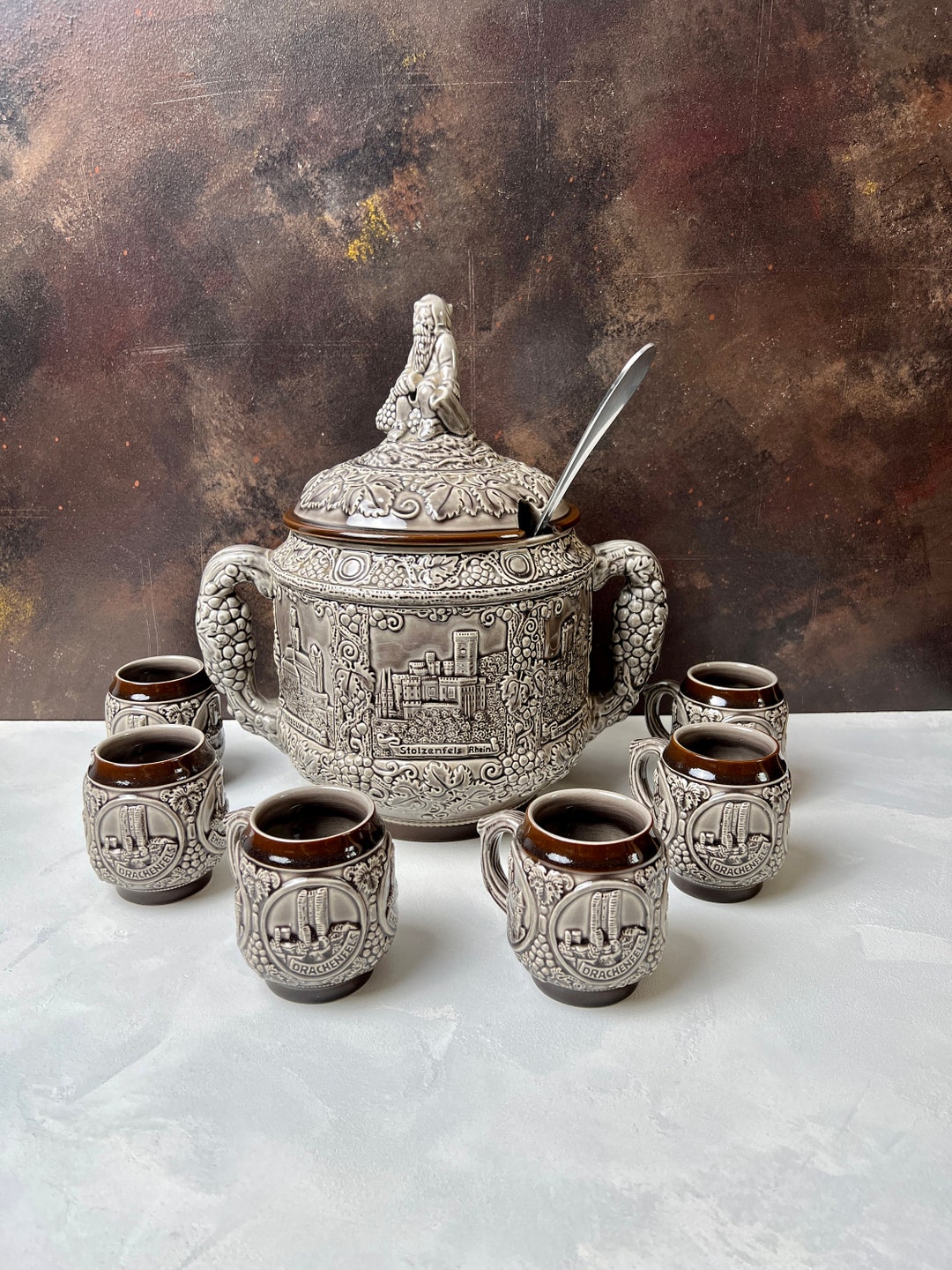 Vintage Marzi Remy Stoneware Bowl Set With Burgundian Castle Motif - Etsy
