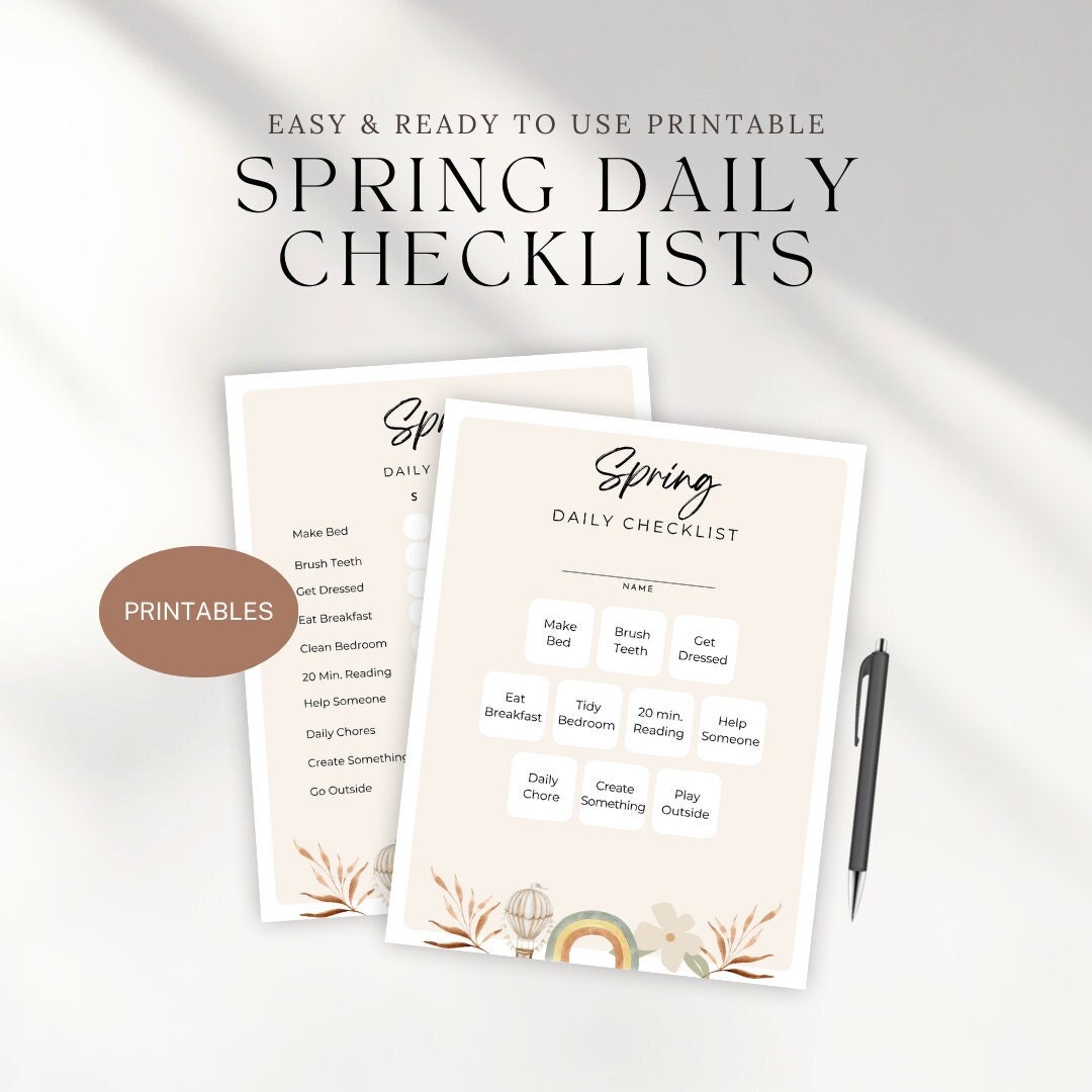 Daily Checklist | Printable | Checklists | Instant Download | Spring ...