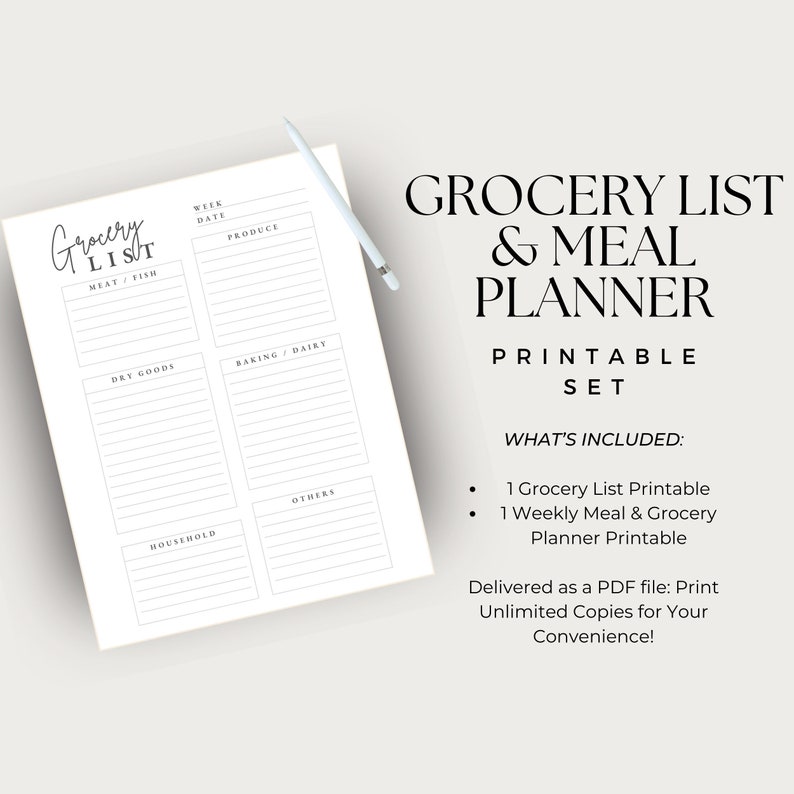 Weekly Grocery List | Meal Planner Printable | 7 Day Menu Plan | Food ...