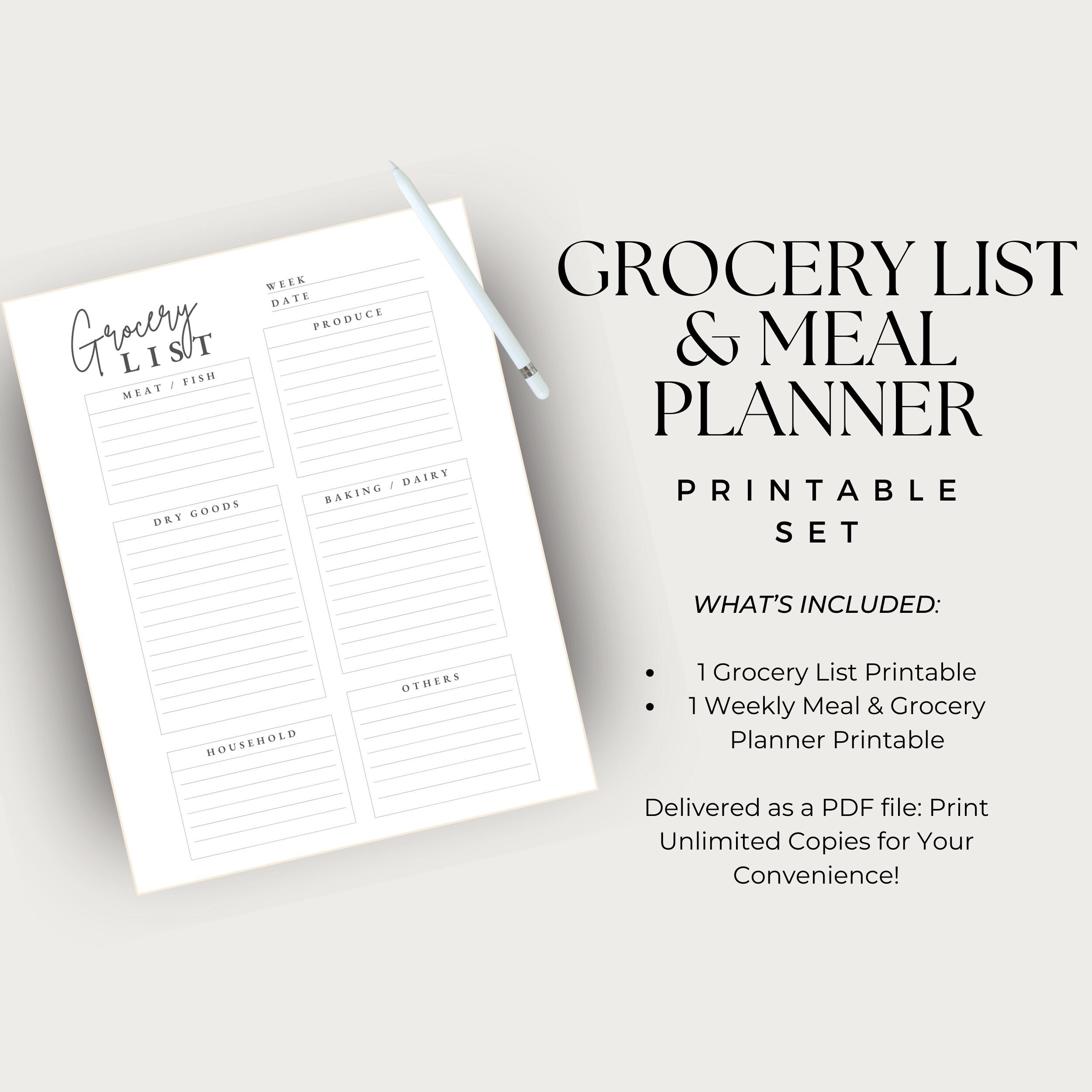 Weekly Grocery List | Meal Planner Printable | 7 Day Menu Plan | Food ...