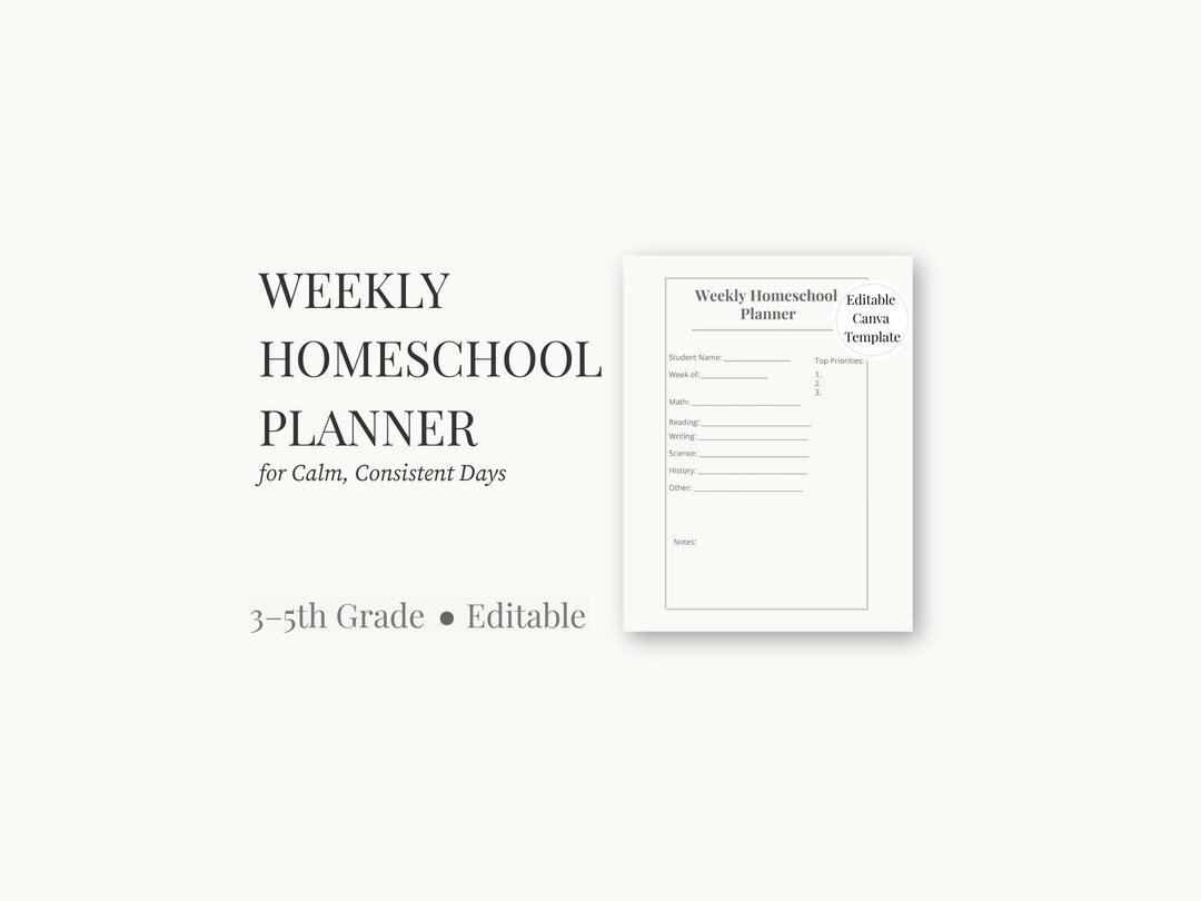 Homeschool Weekly Planner Canva Template | Minimalist Homeschool ...