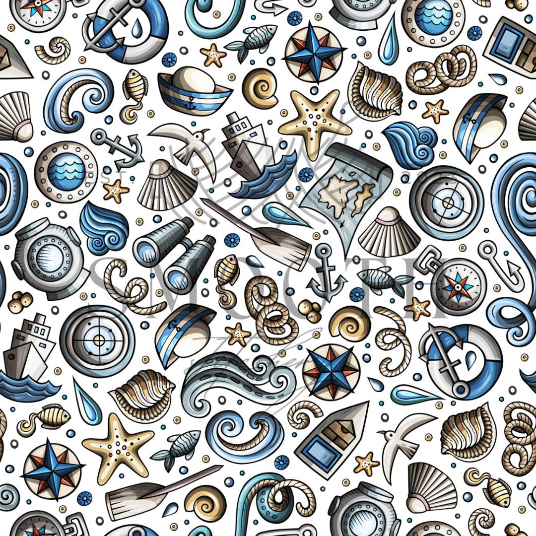 Seamless Ocean Treasure Pattern, Seamless Pattern, Printable Repeat ...