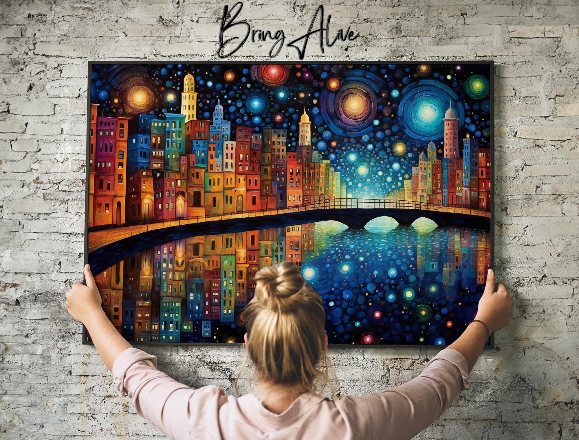 Colorful City Night Print Hundertwasser Style Poster Spiral - Etsy