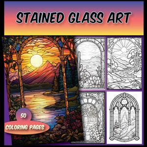 50 Stained Glass Coloring Pages ,grayscale Windows Art Coloring Sheets ...
