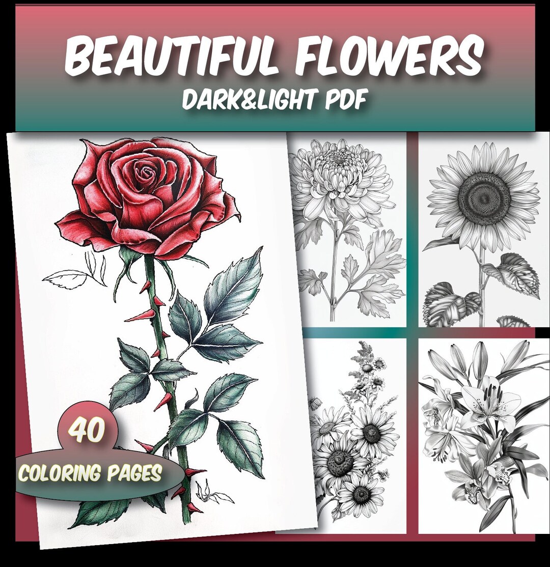 40 Flowers Coloring Pages, Floral Grayscale Coloring Sheets, Floral ...