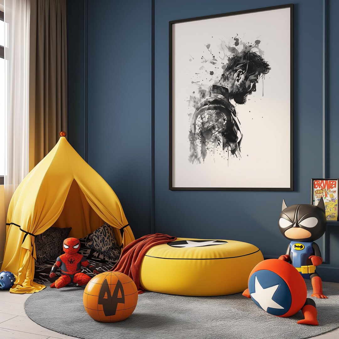 Black and White Thor Watercolor Profile Print, Boy Bedroom Decor, Kids ...