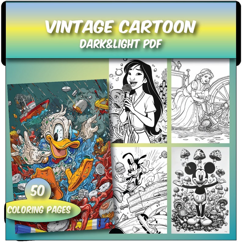 50 Vintage Cartoon Coloring Pages ,cartoon Inspiered Coloring Book for ...