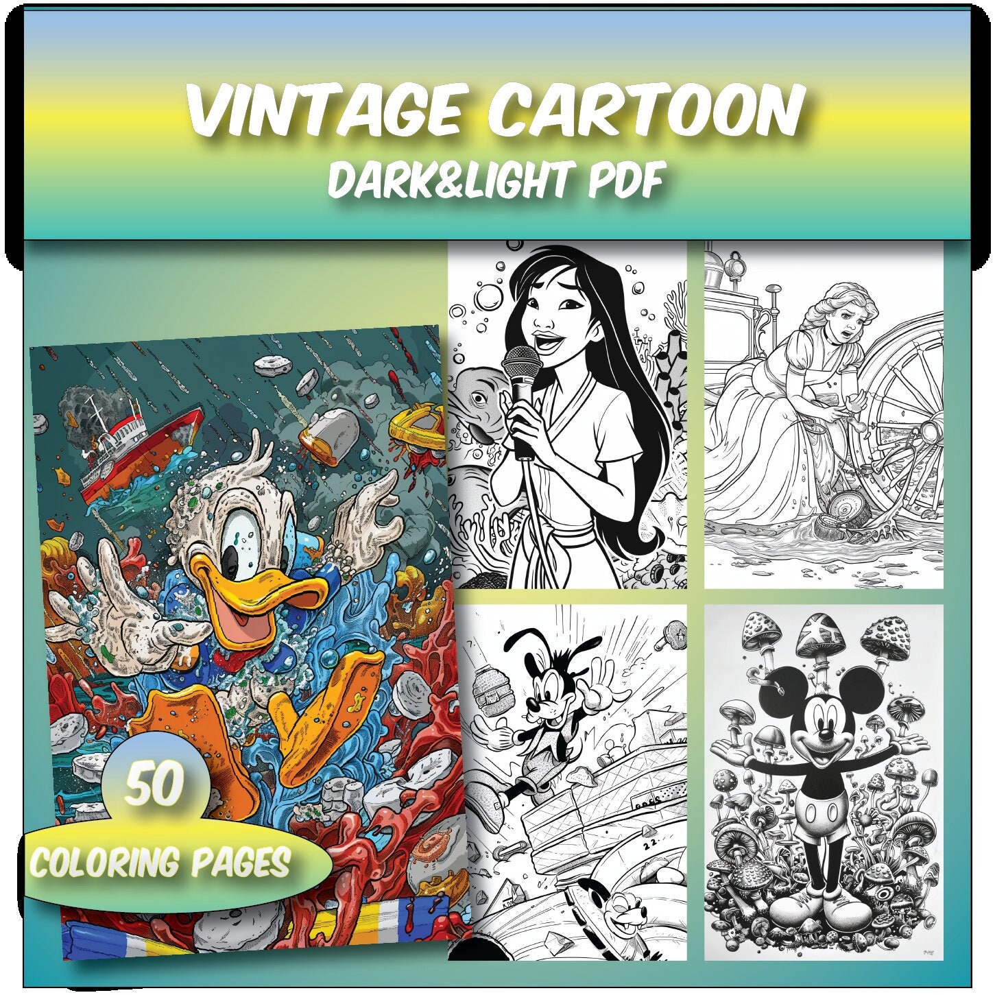 50 Vintage Cartoon Coloring Pages ,cartoon Inspiered Coloring Book for ...