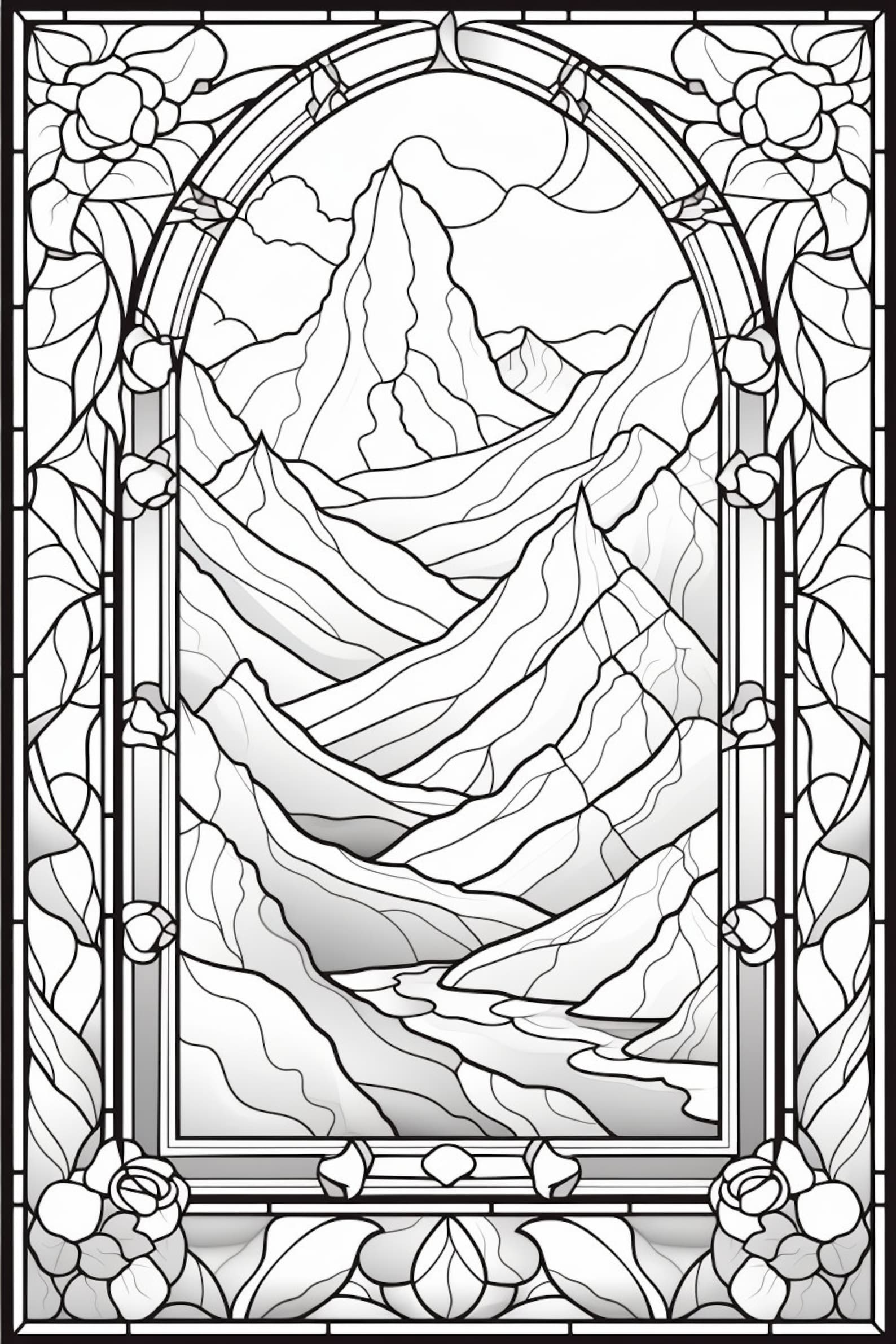 50 Stained Glass Coloring Pages ,grayscale Windows Art Coloring Sheets ...