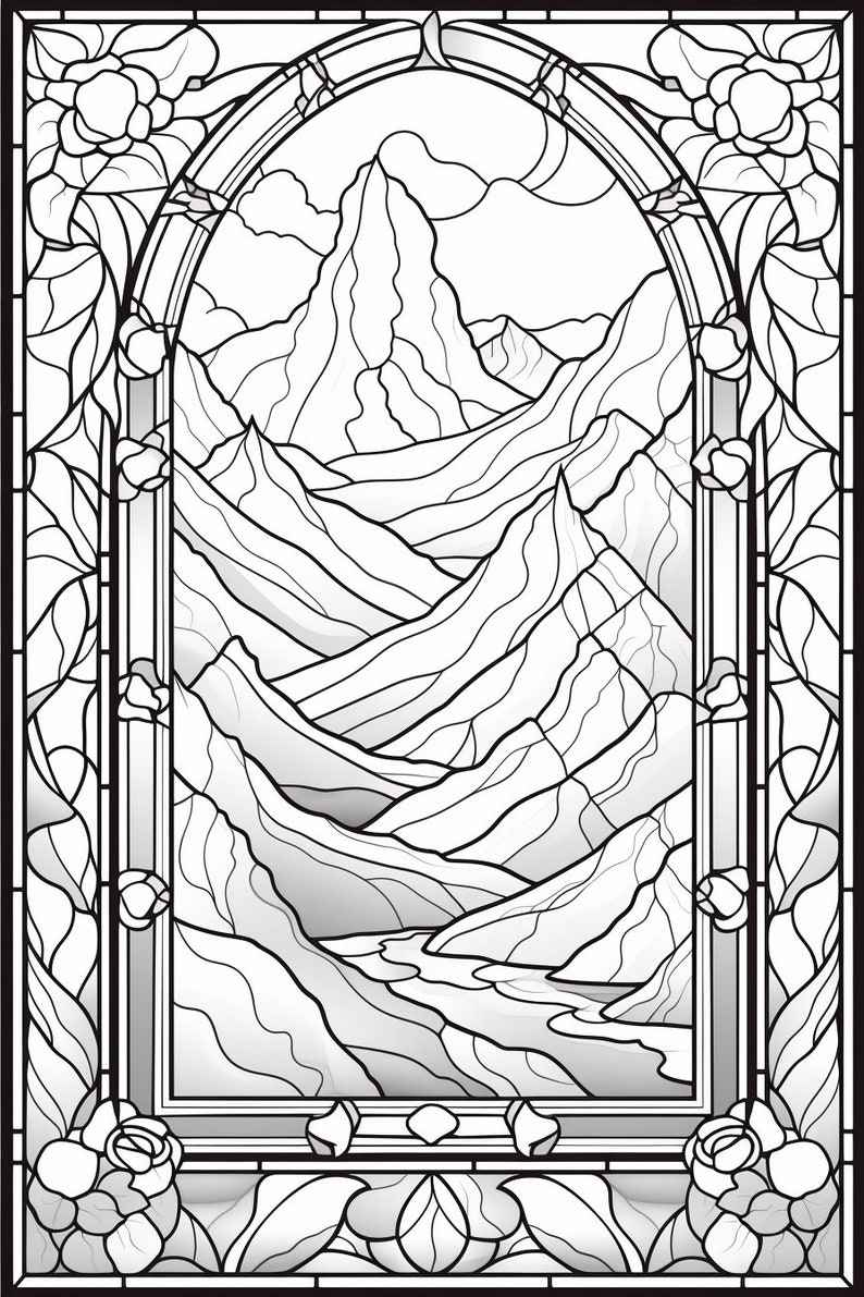 50 Stained Glass Coloring Pages ,grayscale Windows Art Coloring Sheets ...