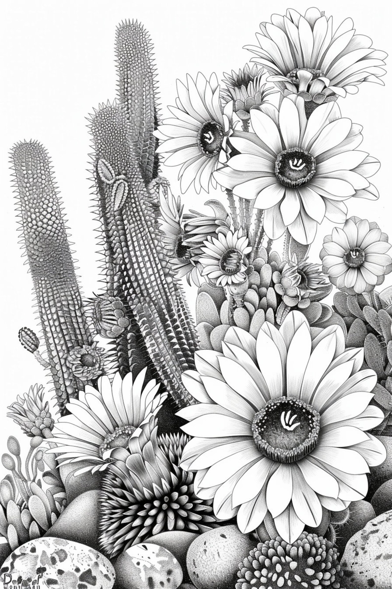 35 Succulents Coloring Pages, Cactus Coloring Pages, Floral Grayscale ...