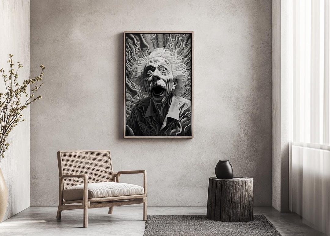 Trippy Albert Einstein Black & White Art Print, Psychedelic Wall Art ...
