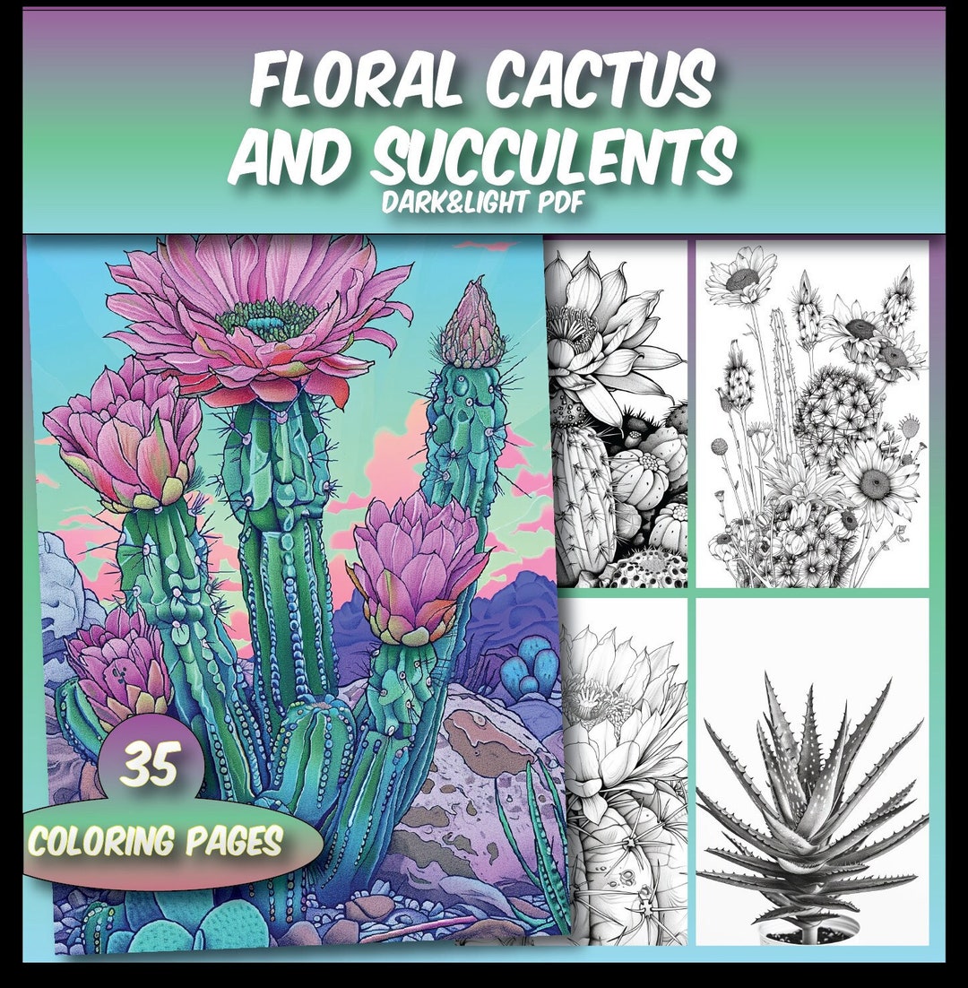 35 Succulents Coloring Pages, Cactus Coloring Pages, Adults Grayscale ...