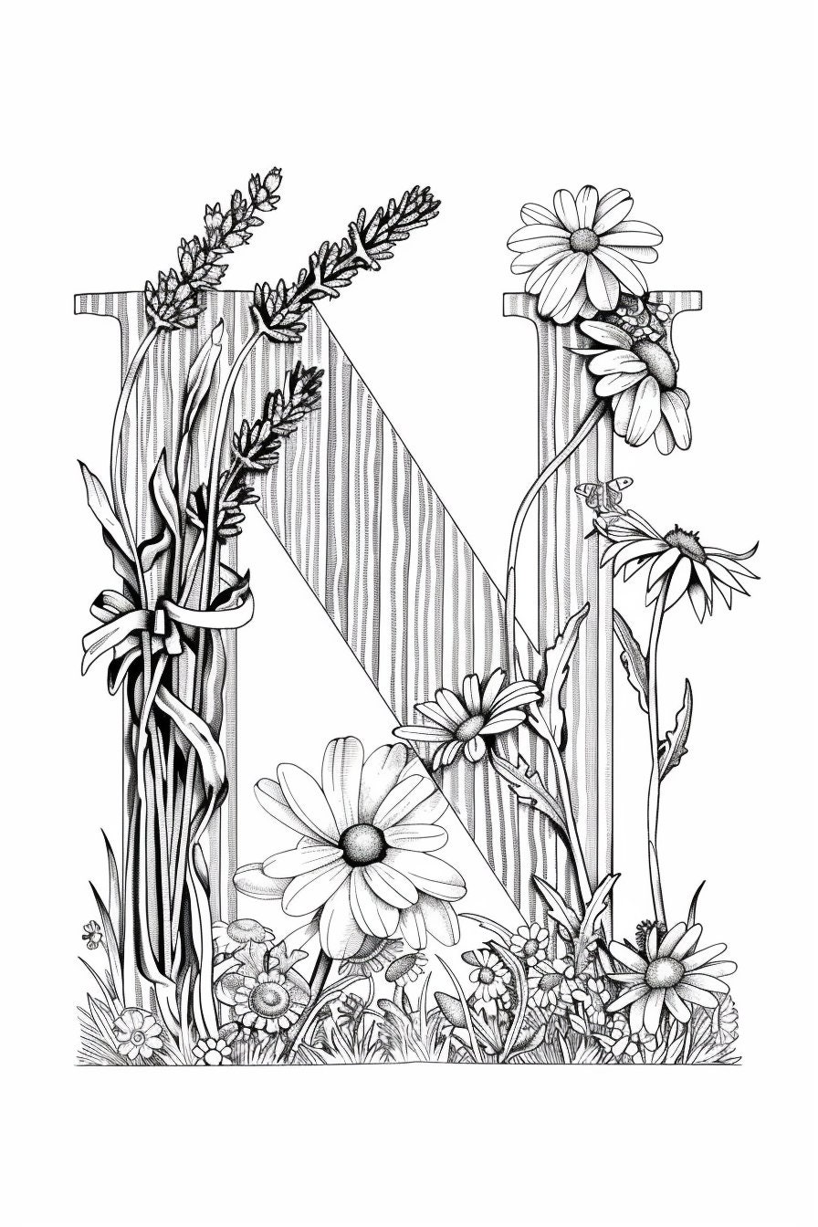 Floral Alphabet: 26 Grayscale Floral Alphabet Coloring Collection for ...