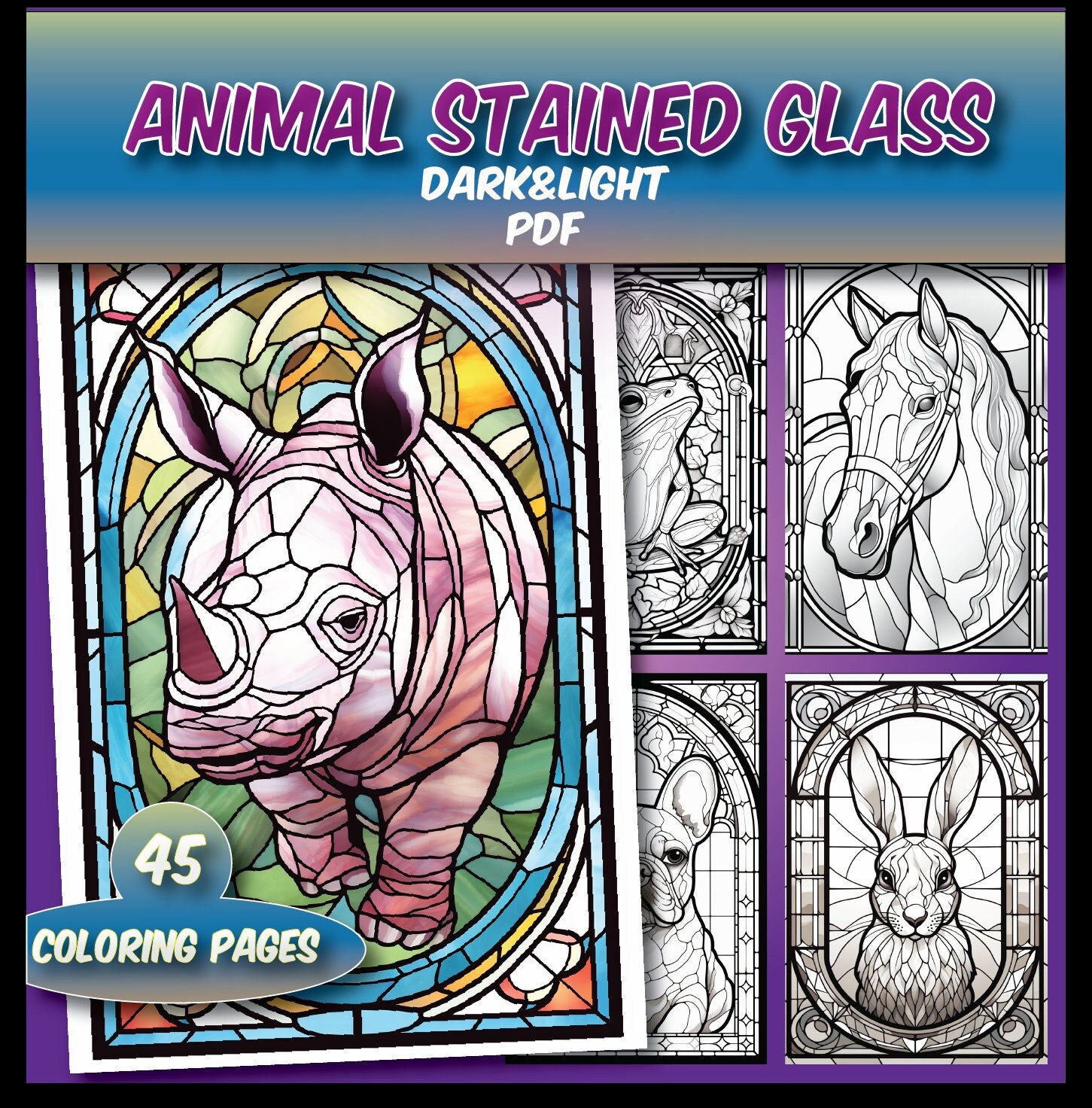 45 Stained Glass Animal Coloring Pages for Adults, Animal Coloring ...
