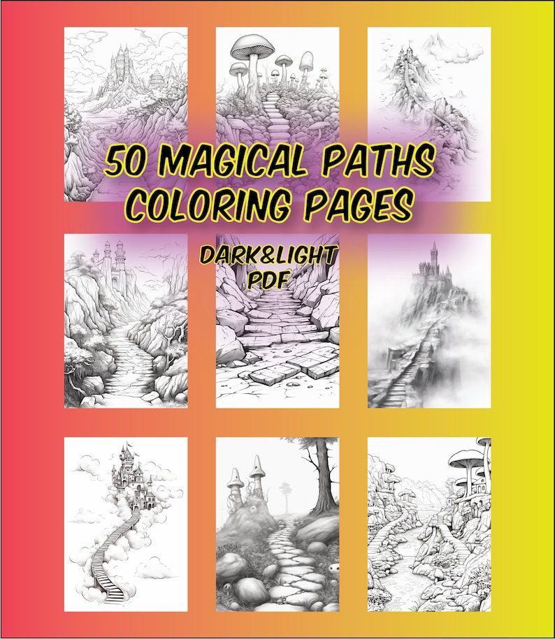 50 Magical Paths Coloring Pages ,greyscale Coloring Pages for Adults ...
