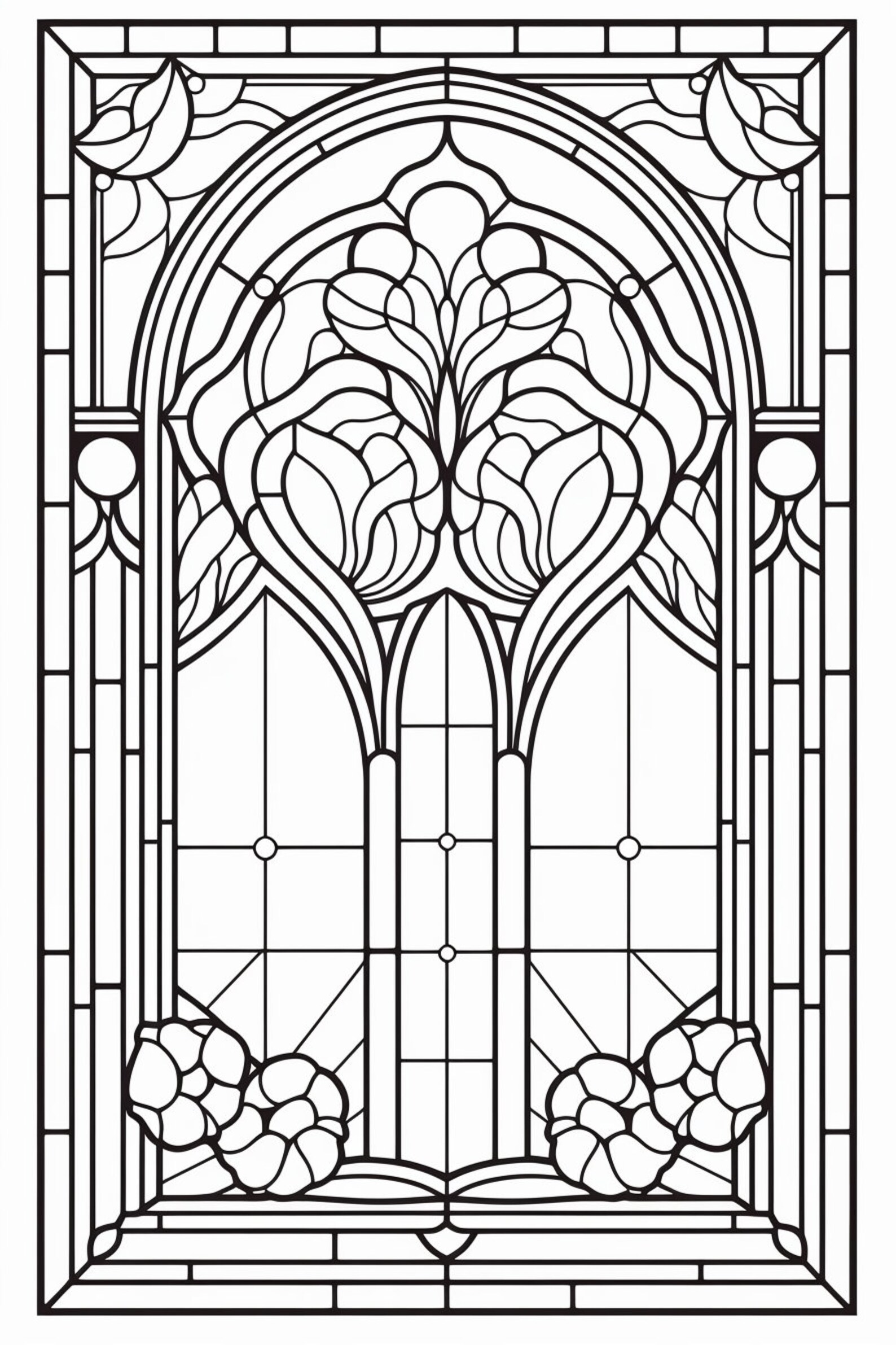 50 Stained Glass Coloring Pages ,grayscale Windows Art Coloring Sheets ...