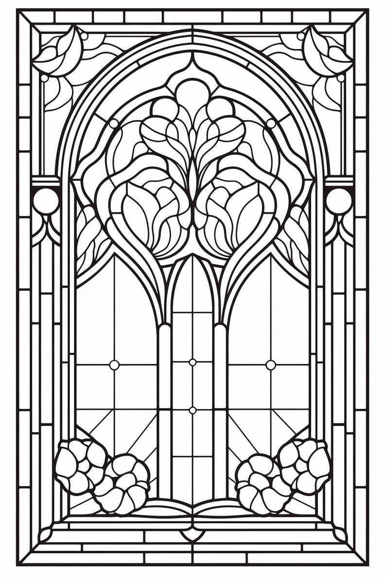 50 Stained Glass Coloring Pages ,grayscale Windows Art Coloring Sheets ...